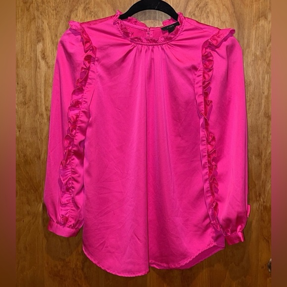 J. Crew | Tops | Jcrew Hot Pink Satin Ruffle Blouse | Poshmark
